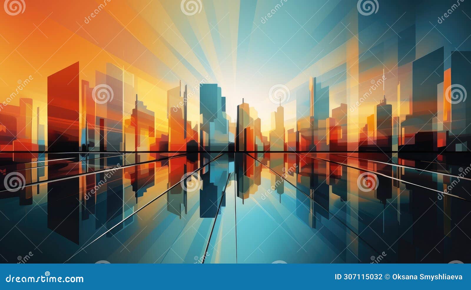 An Artistic Digital Rendering of a Cityscape Reflection with ...