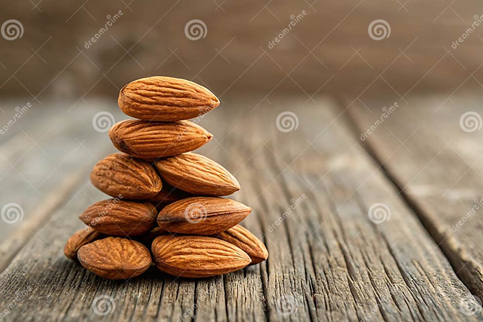 A Stack of Almonds Over Rustic Background Stock Illustration ...