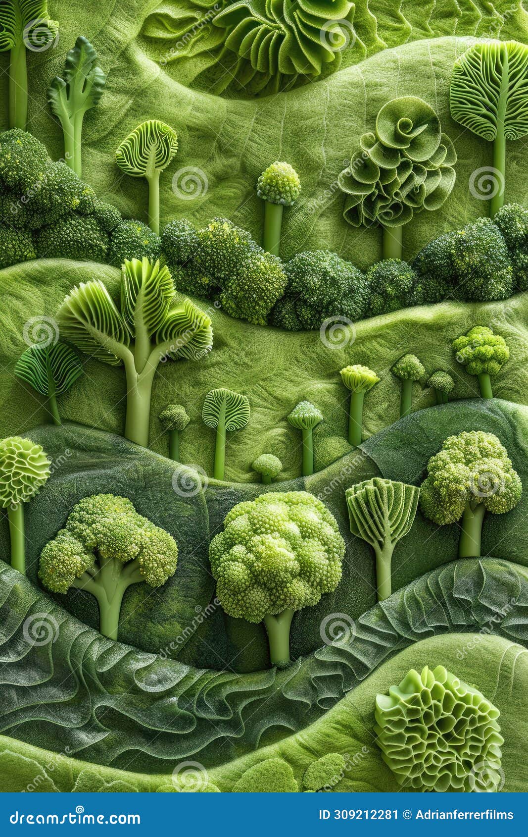 Artistic Display of Broccoli, Forming a Forest-like Green Landscape ...