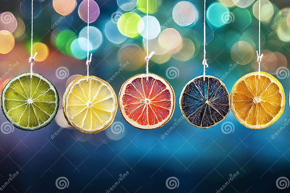 Artistic Display of Dehydrated Fruit Slices on Strings, Symbolizing ...