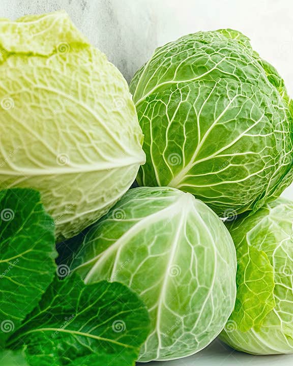 Artistic Display of Different Cabbage Types on a Clean White Table with ...