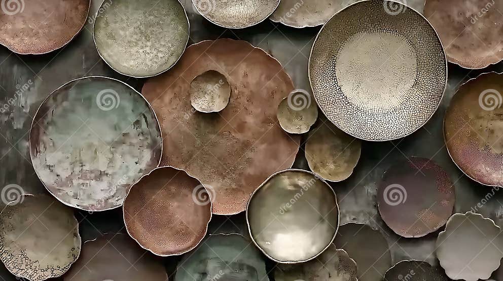 Artistic Display of Metallic Decorative Plates Stock Photo - Image of ...