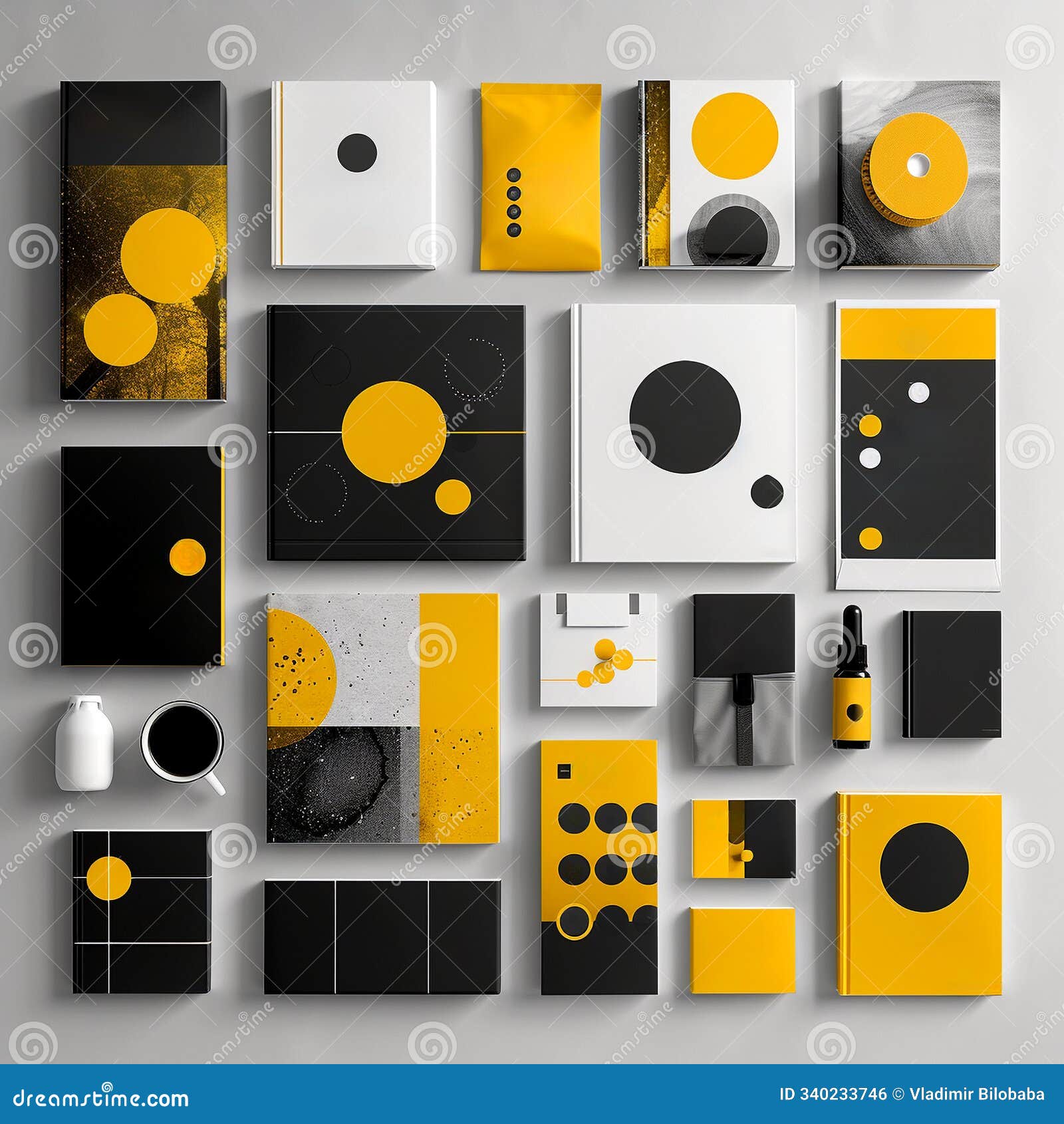 An Artistic Display of Monochrome and Yellow Notebooks, Showcasing ...