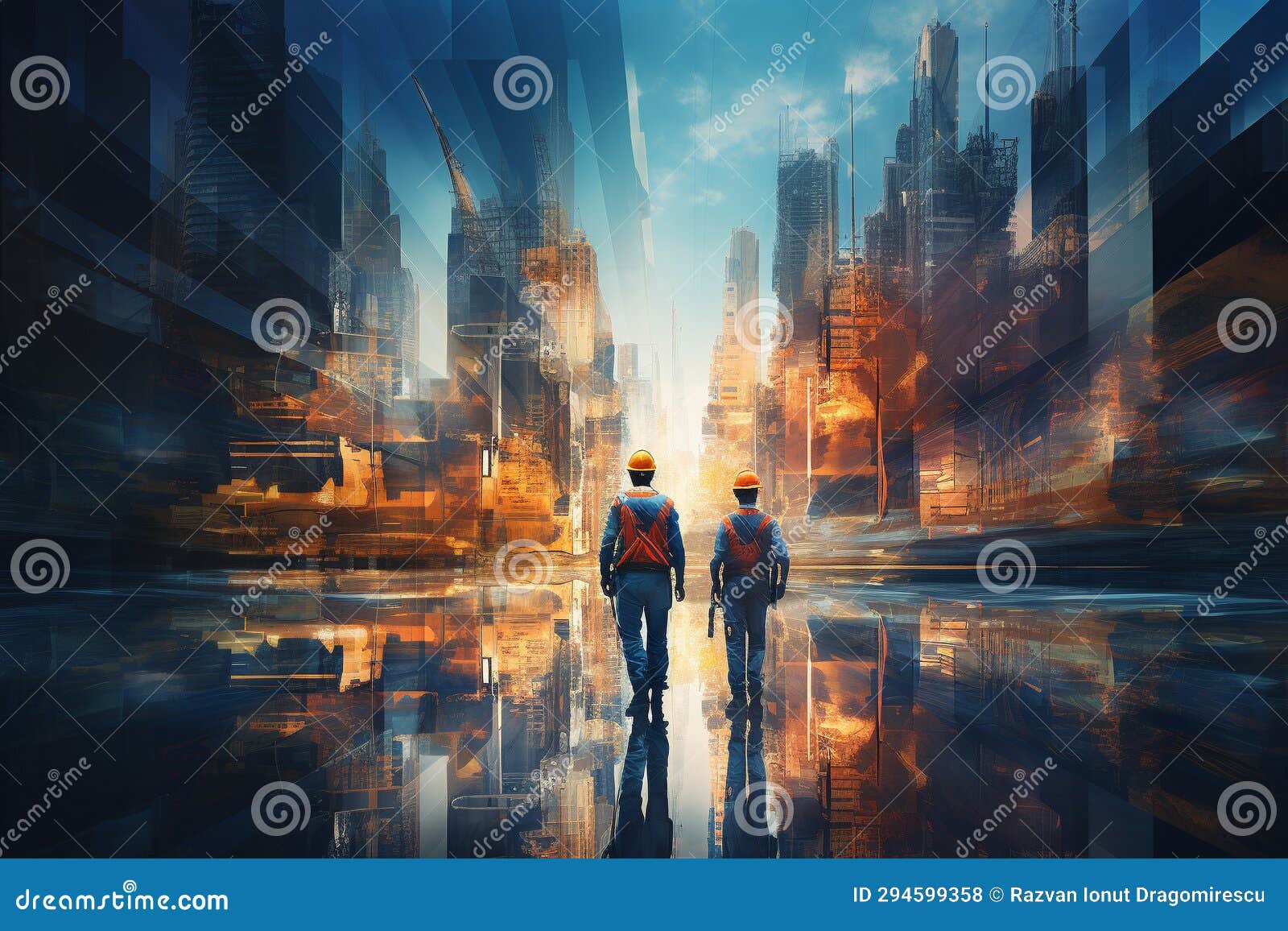 Artistic Double Exposure of a Construction Site and Construction ...