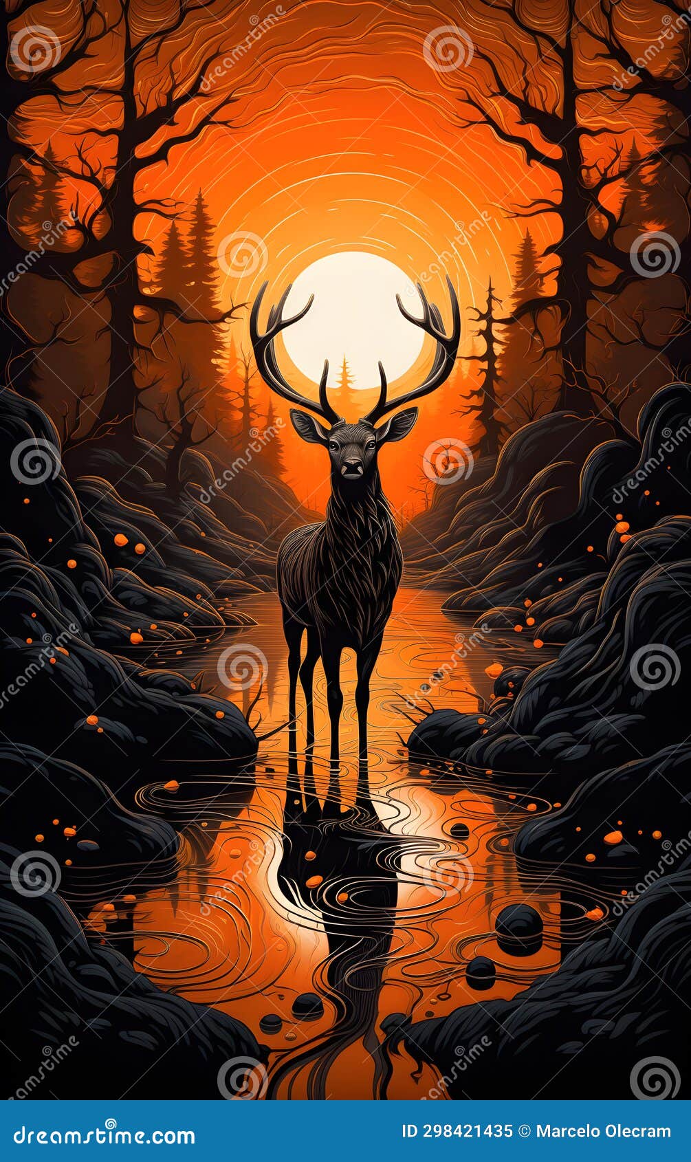 Artistic Drawing of a Deer with a Multicolored Background and Surreal ...
