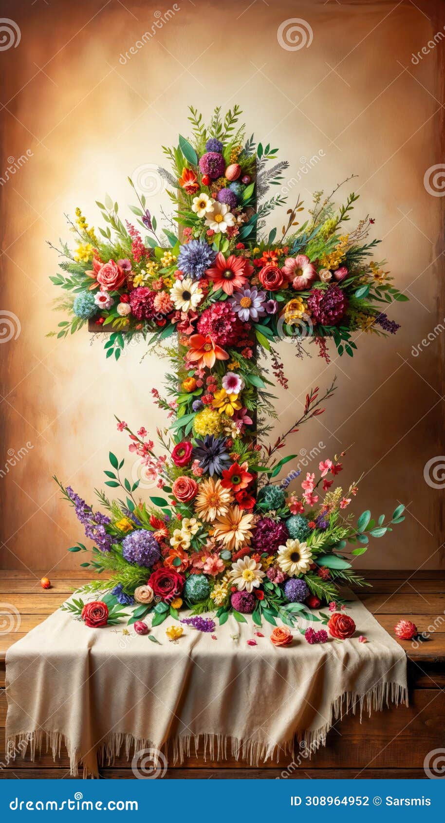 Artistic Easter Cross Embellished with a Vivid Array of Seasonal Blooms ...