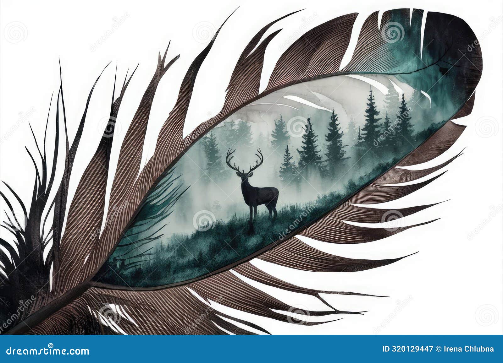 Artistic Feather with Forest Silhouette Stock Illustration ...