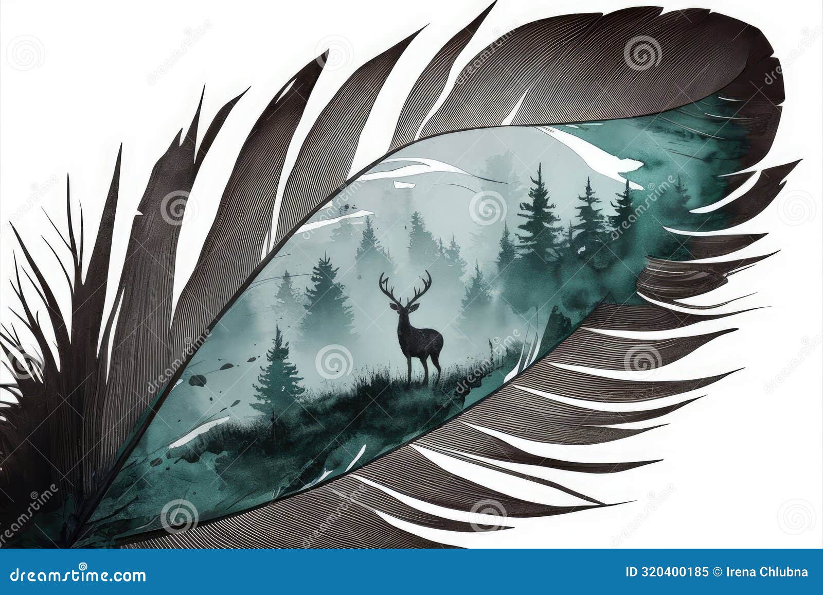 Artistic Feather with Forest Silhouette Stock Illustration ...
