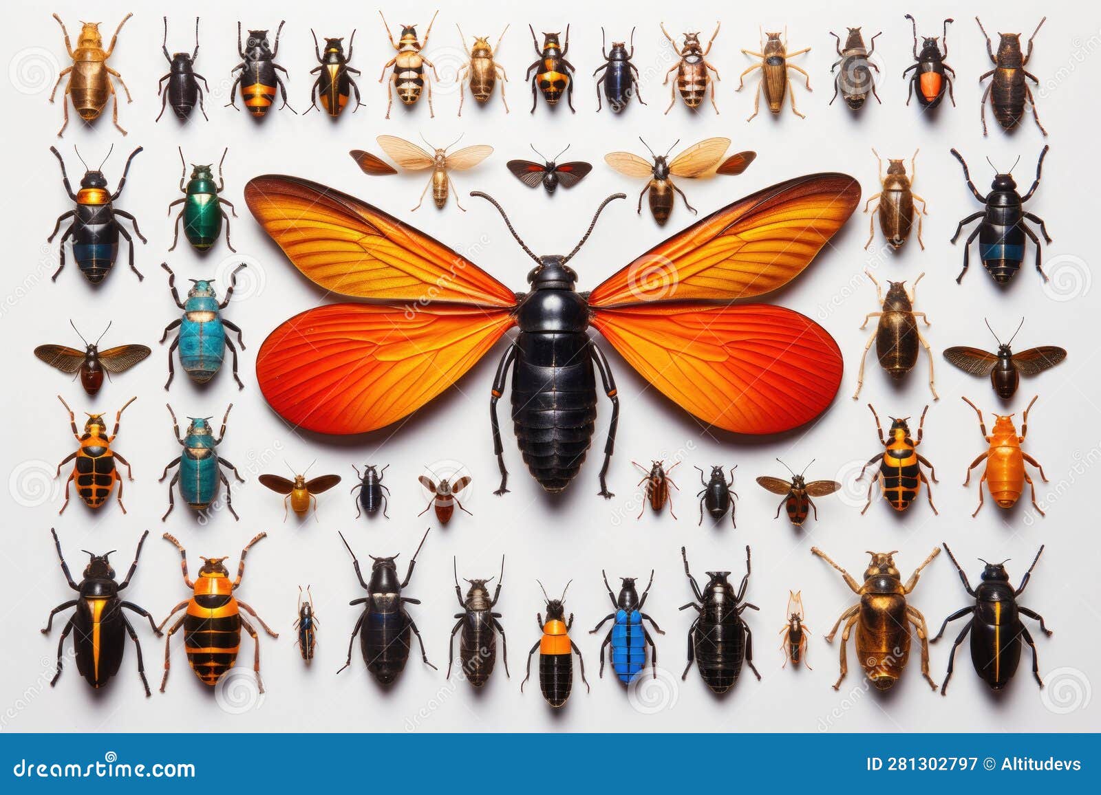 Artistic Flat Lay Arrangement of Various Beetles Stock Illustration ...
