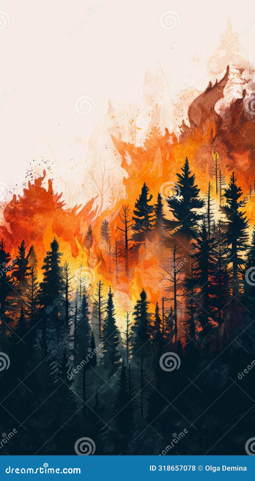 Artistic Forest Fire Representation with Wild Animals. Danger and ...