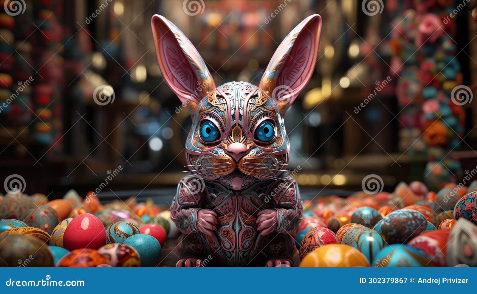 Artistic Futuristic Easter Robot Rabbit in a Room with Lots of Painted ...