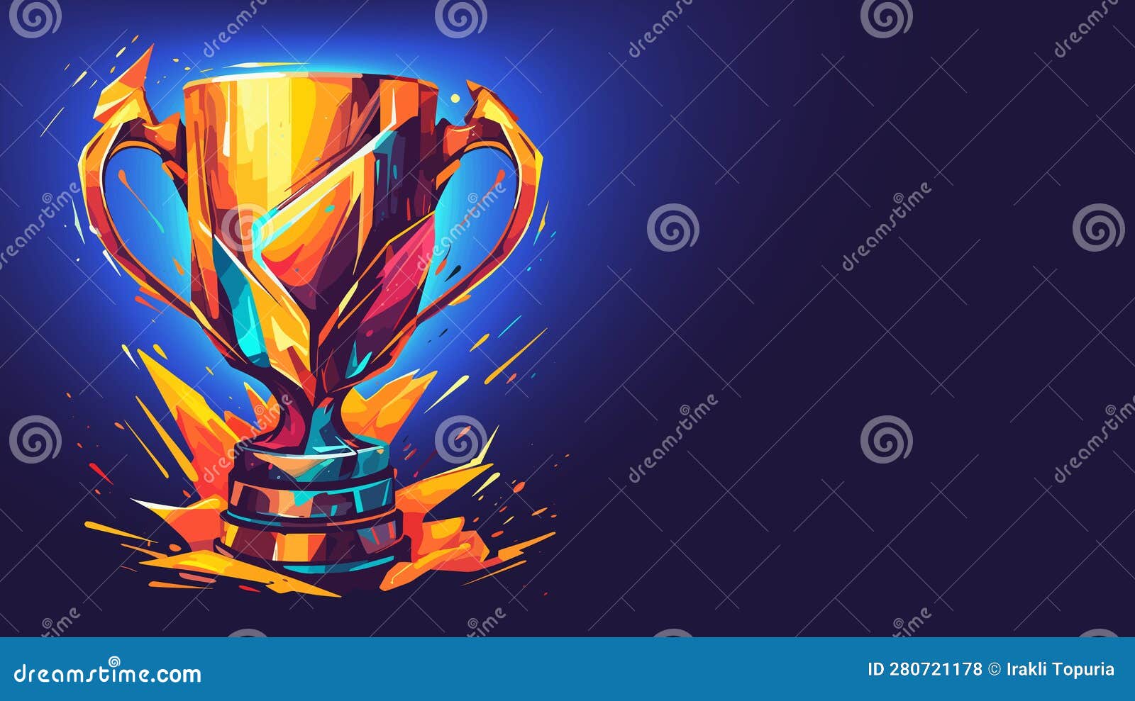 Artistic Golden Trophy with Paint Splashes on a Blue Gradient Background, Vector Illustration ...