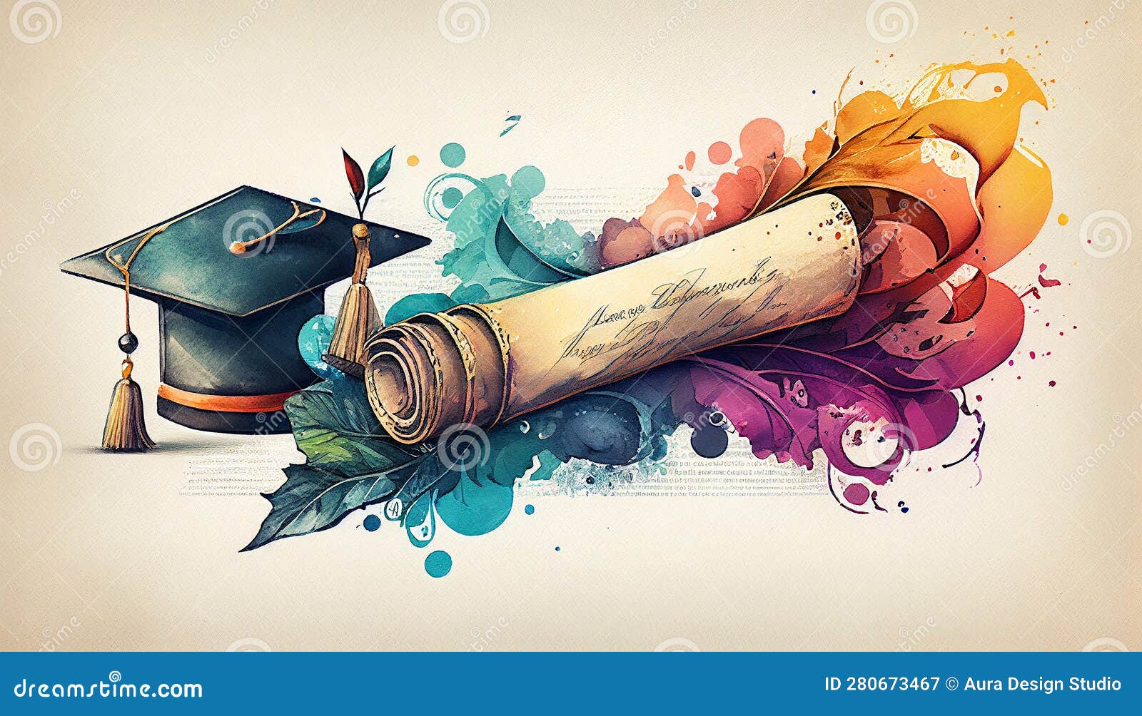 Artistic Graduation Cap and Scroll Illustration. Stock Illustration ...