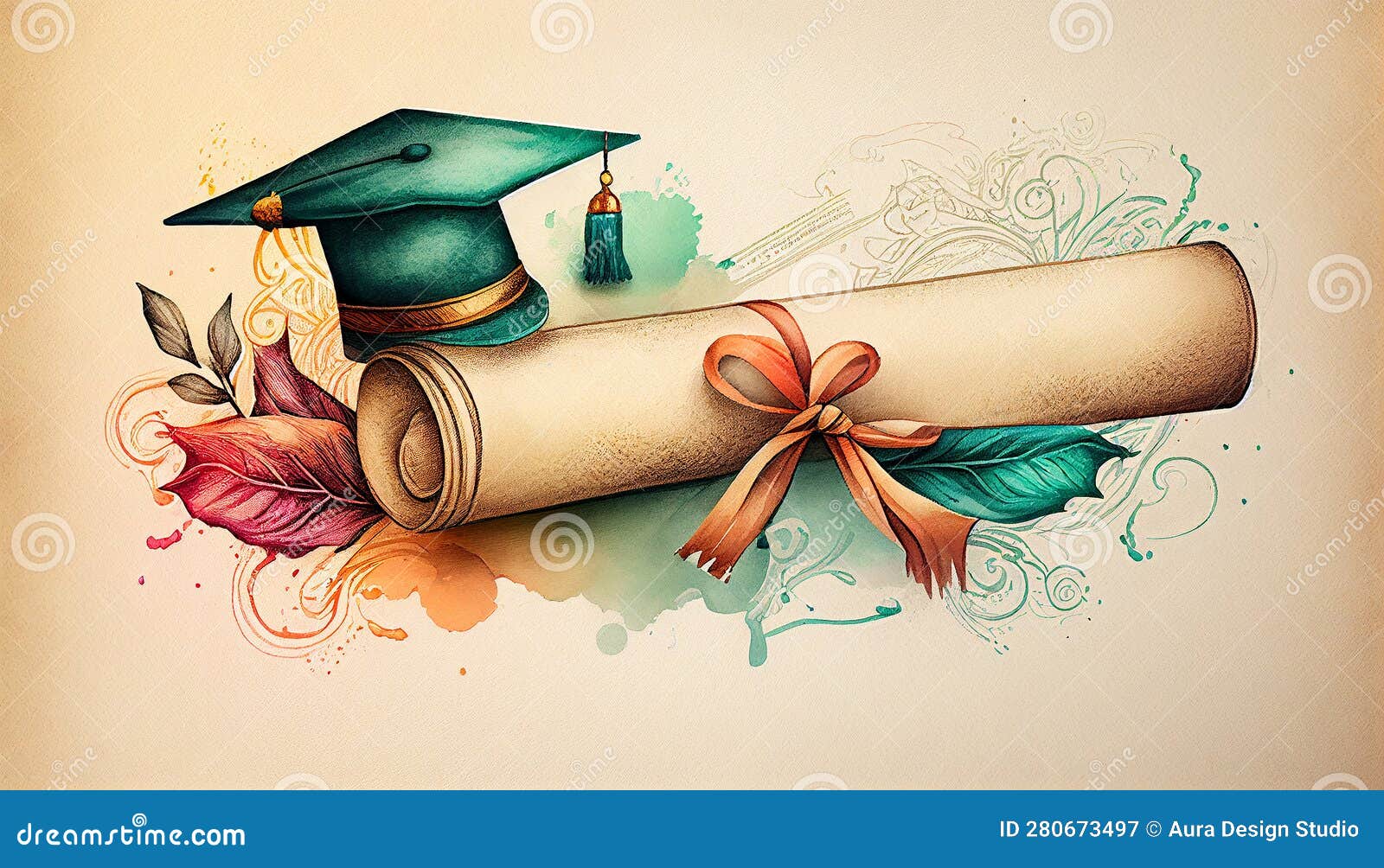 Artistic Graduation Cap and Scroll Illustration. Stock Illustration ...