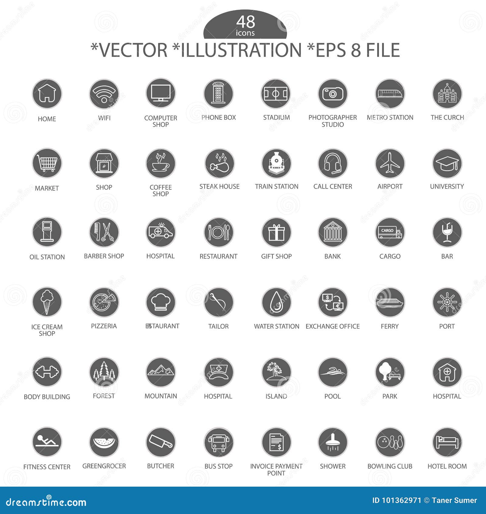 Artistic Gray Icon Set Vector Stock Vector - Illustration of palm ...