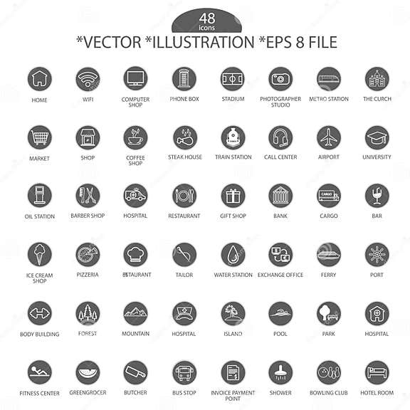 Artistic Gray Icon Set Vector Stock Vector - Illustration of palm ...