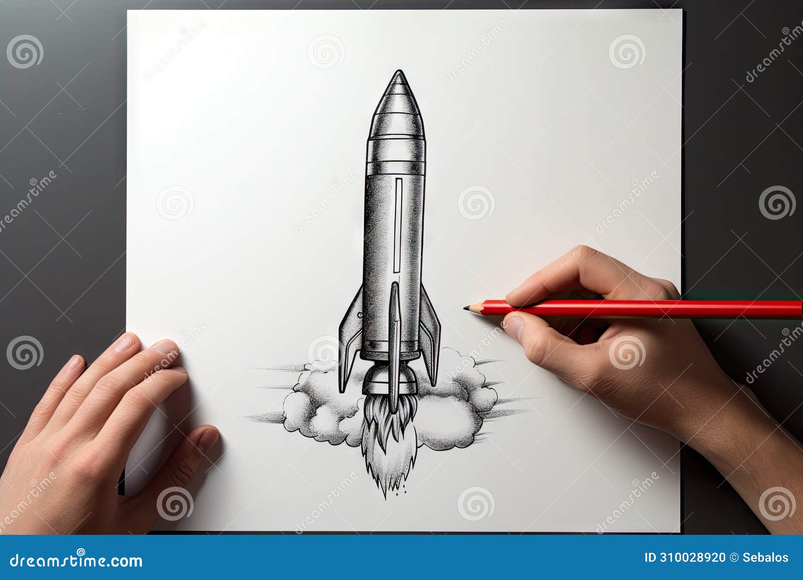 Artistic Hands Sketching a Rocket Launch Stock Illustration ...