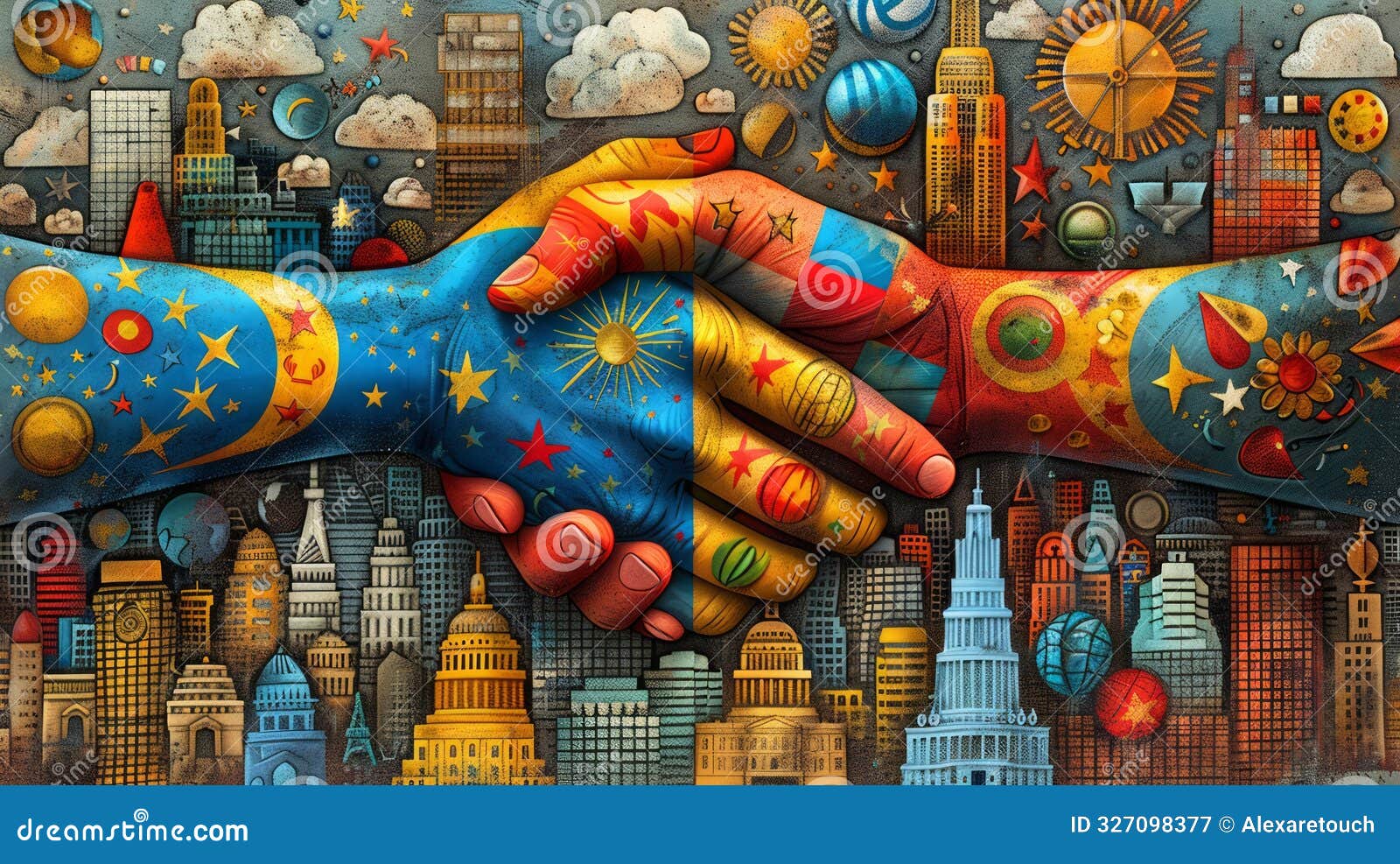 Artistic Handshake with Colorful Designs Stock Image - Image of ...
