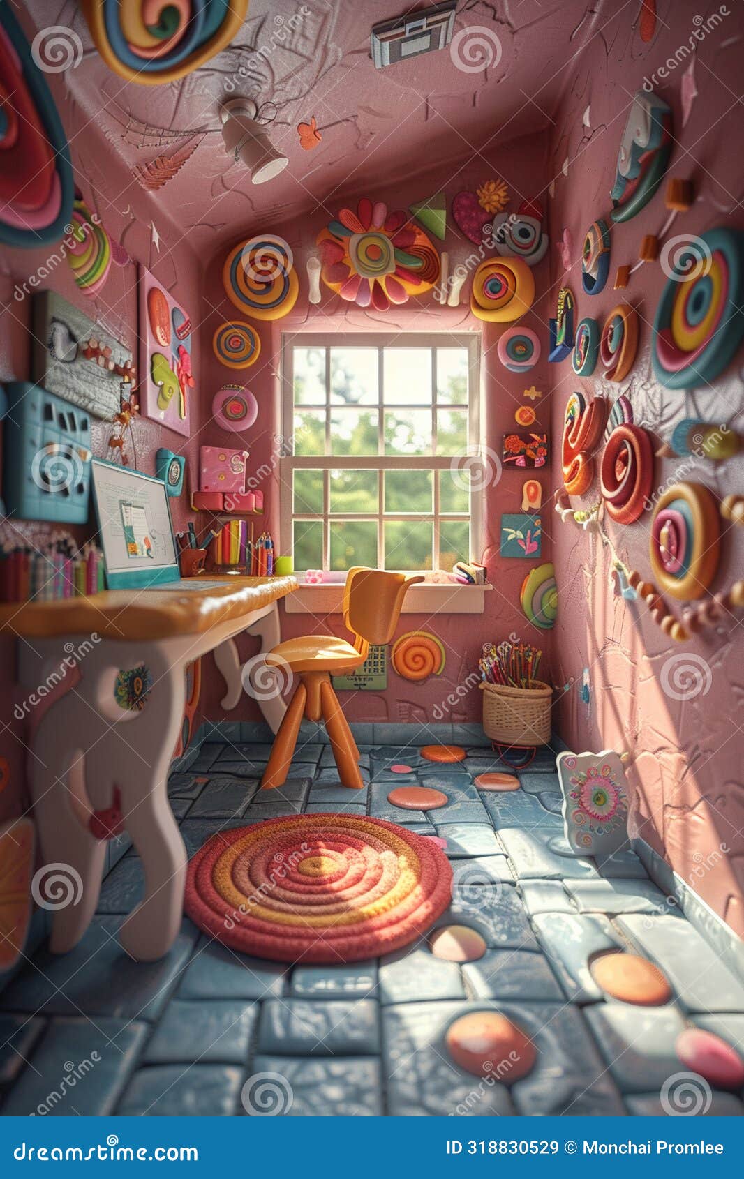 Artistic Home Office Space, a Blend of Cultural Decor, Showcasing a ...