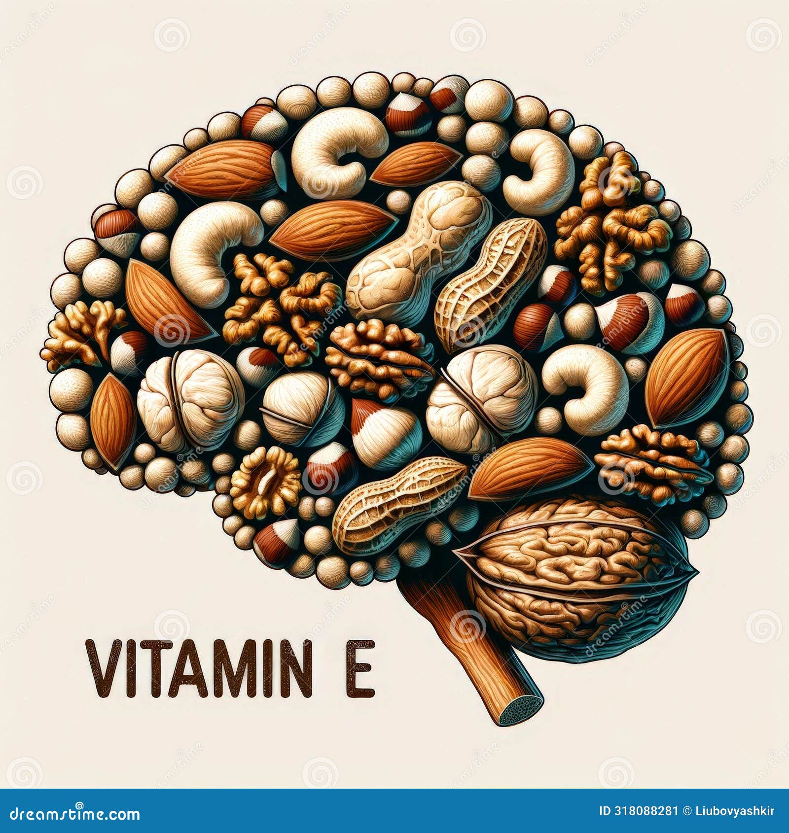 Artistic Illustration Brain Made from Nuts Representing Foods Rich in ...