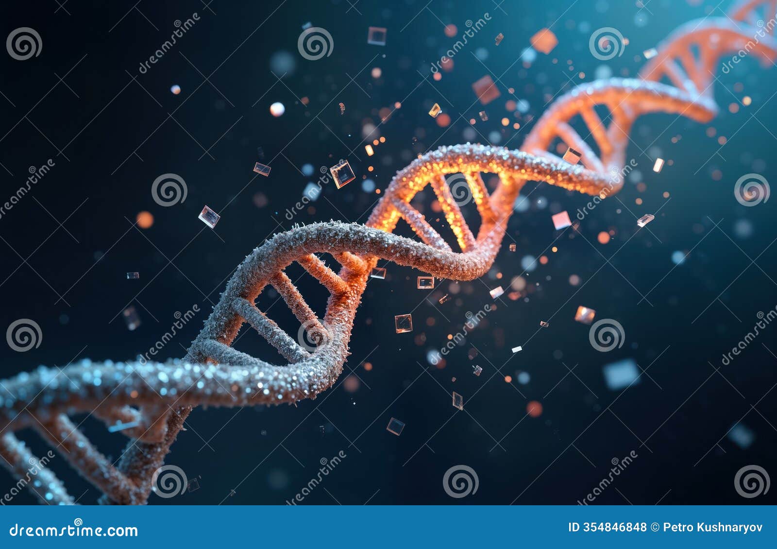 Artistic Illustration of DNA Strand Breaking into Fragments Information ...