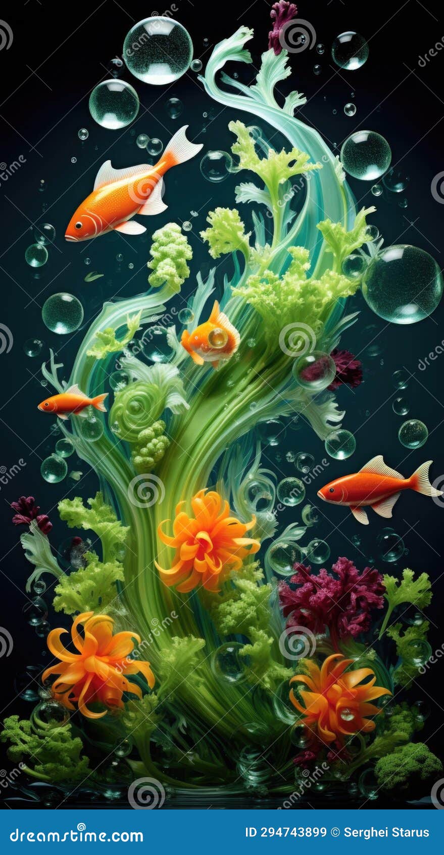 An Artistic Illustration of a Fish Swimming in a Pond, AI Stock ...