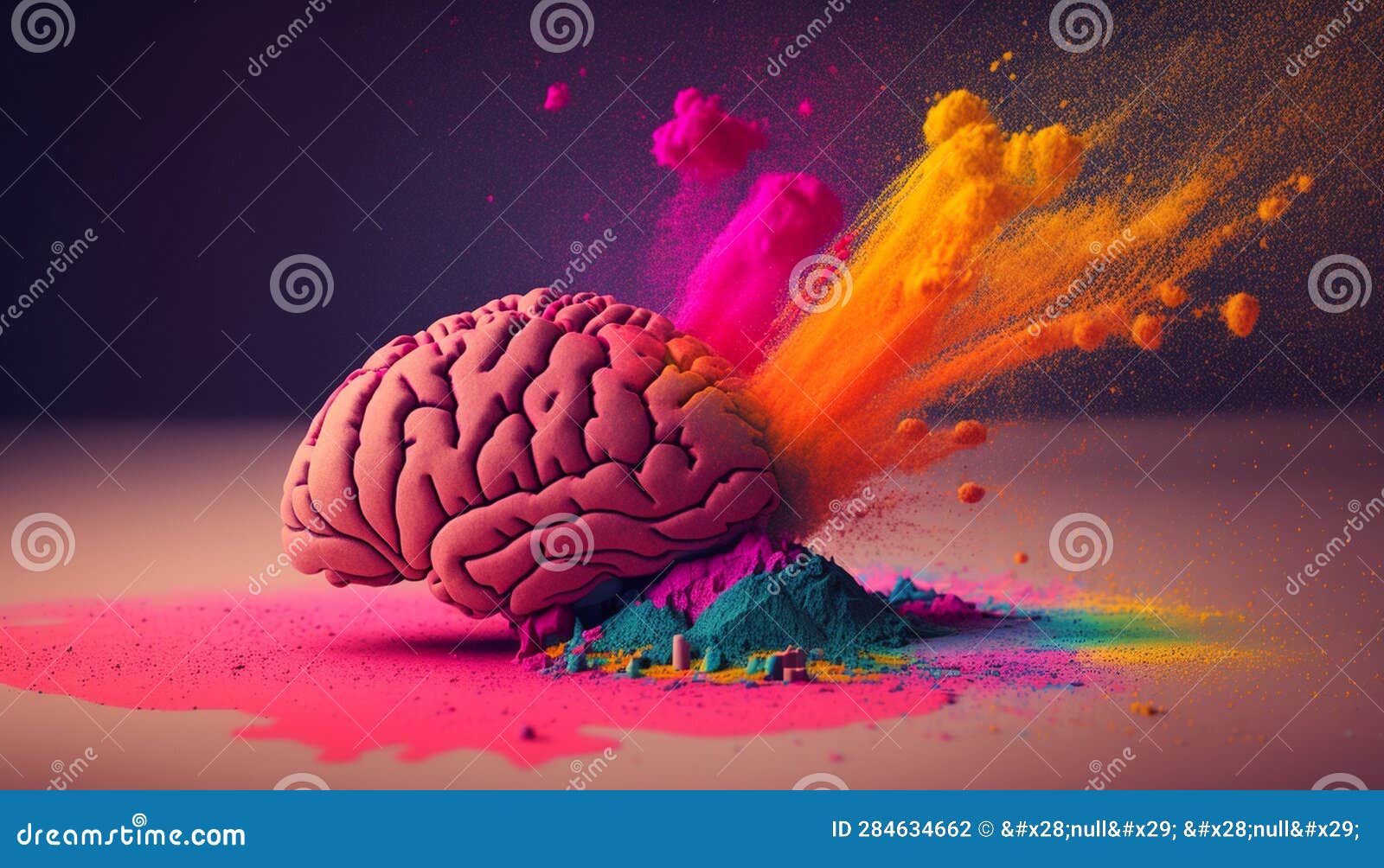 Artistic Illustration of a Human Brain Exploding with Fantasy Dust with ...