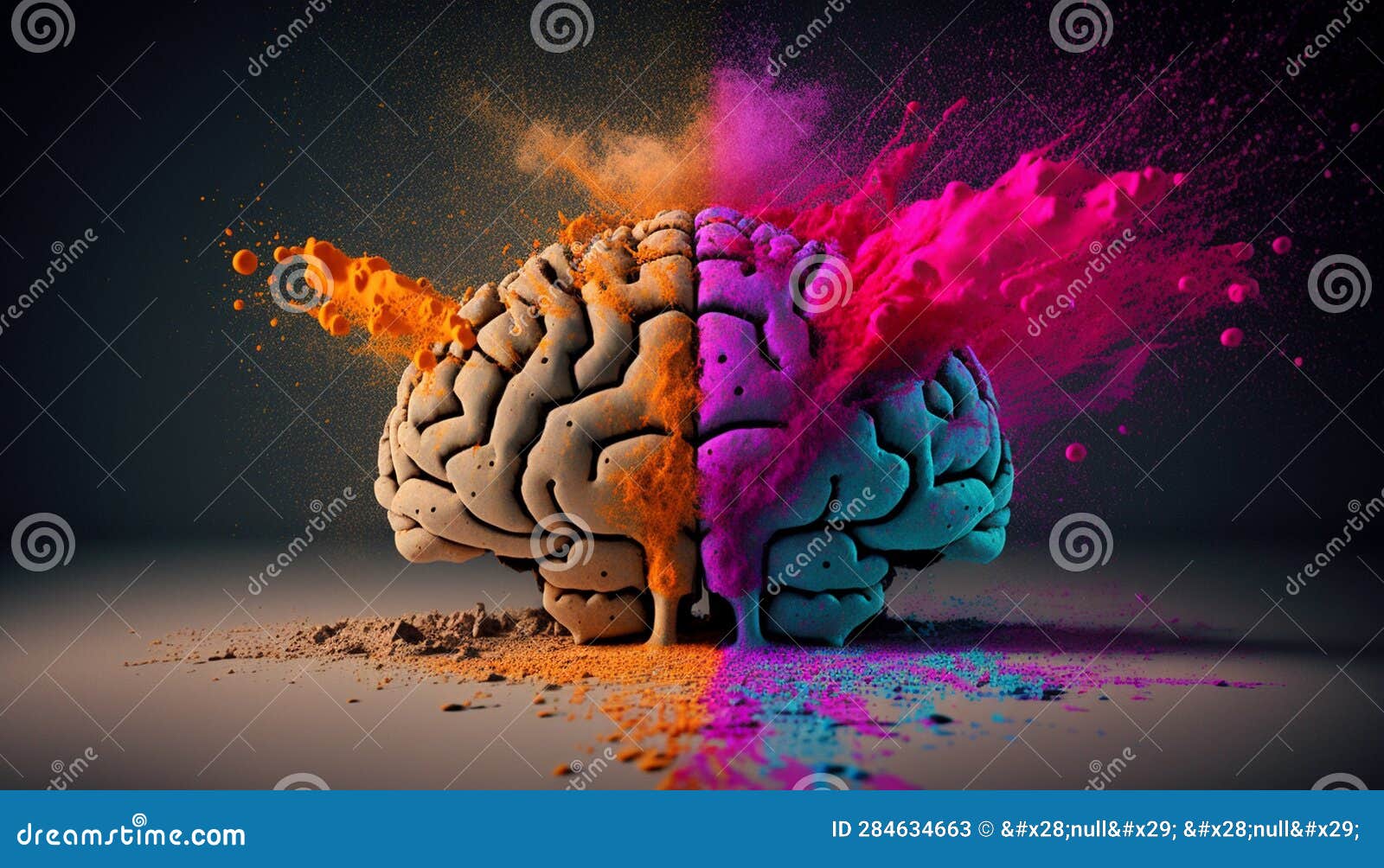 Artistic Illustration of a Human Brain Exploding with Fantasy Dust with ...