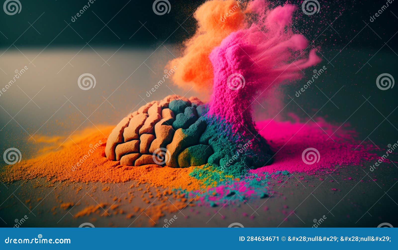 Artistic Illustration of a Human Brain Exploding with Fantasy Dust with ...