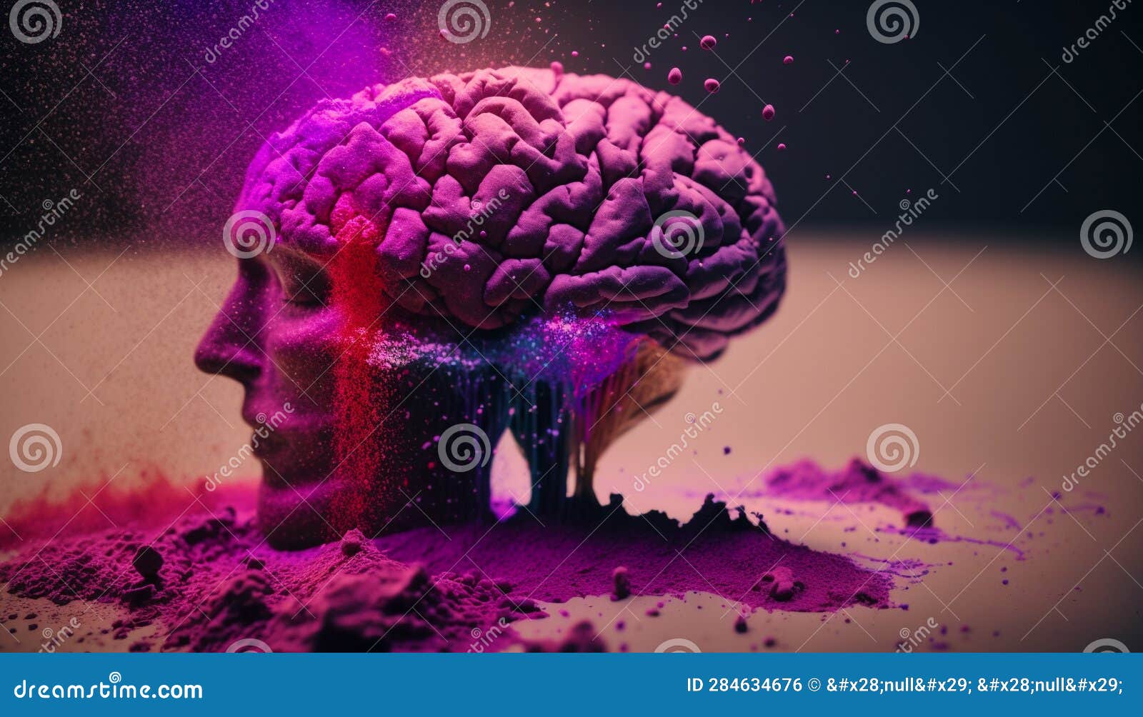 Artistic Illustration of a Human Brain Exploding with Fantasy Dust with ...