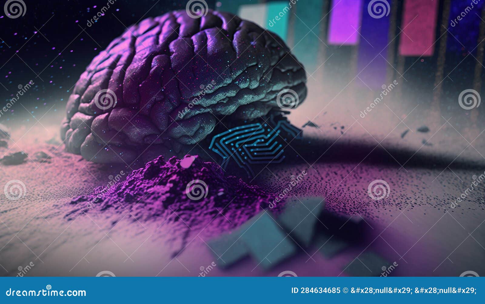 Artistic Illustration of a Human Brain Exploding with Fantasy Dust with ...
