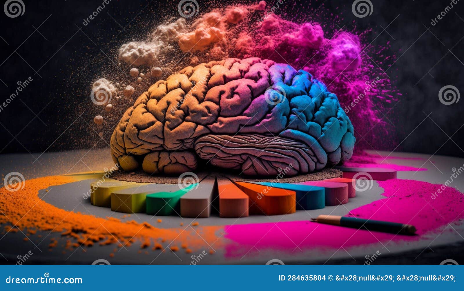 Artistic Illustration of a Human Brain Exploding with Fantasy Dust with ...