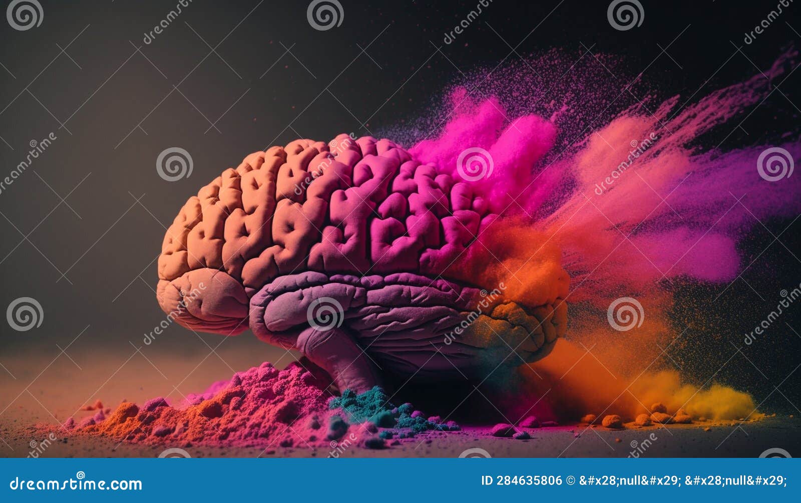 Artistic Illustration of a Human Brain Exploding with Fantasy Dust with ...