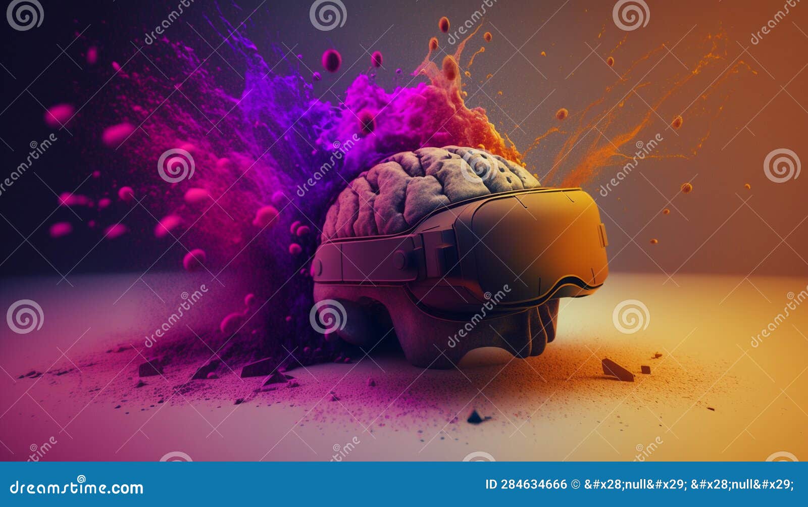 An Artistic Illustration of a Human Brain, VR Glasses Bursting with ...