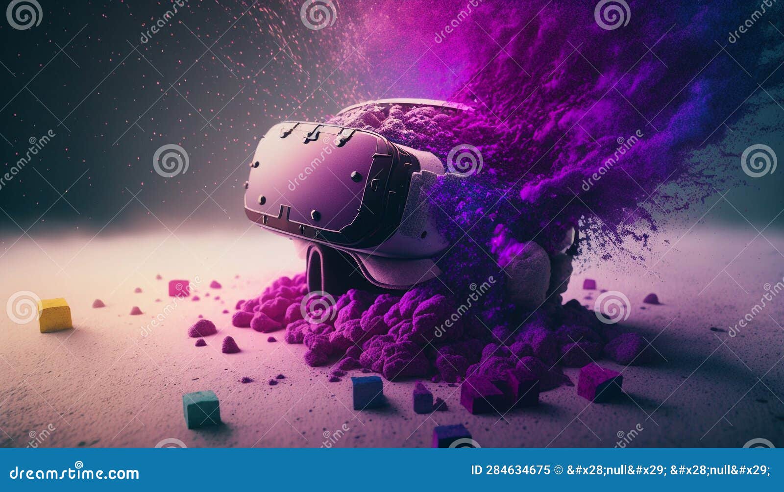 An Artistic Illustration of a Human Brain, VR Glasses Bursting with ...