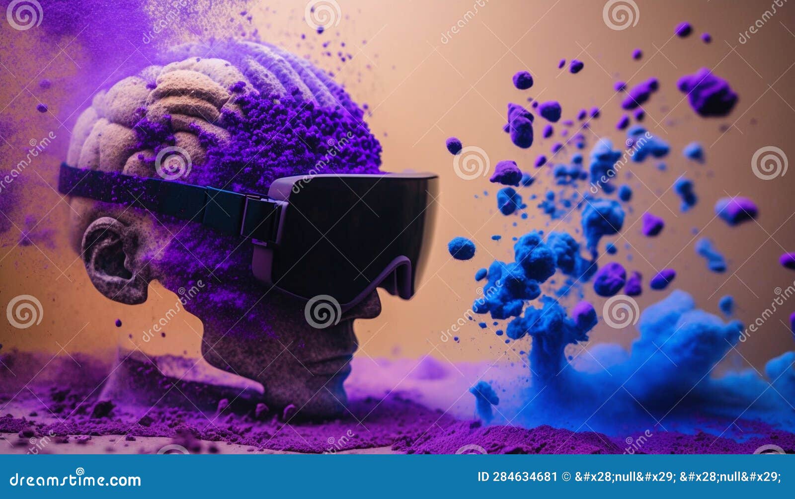 An Artistic Illustration of a Human Brain, VR Glasses Bursting with ...