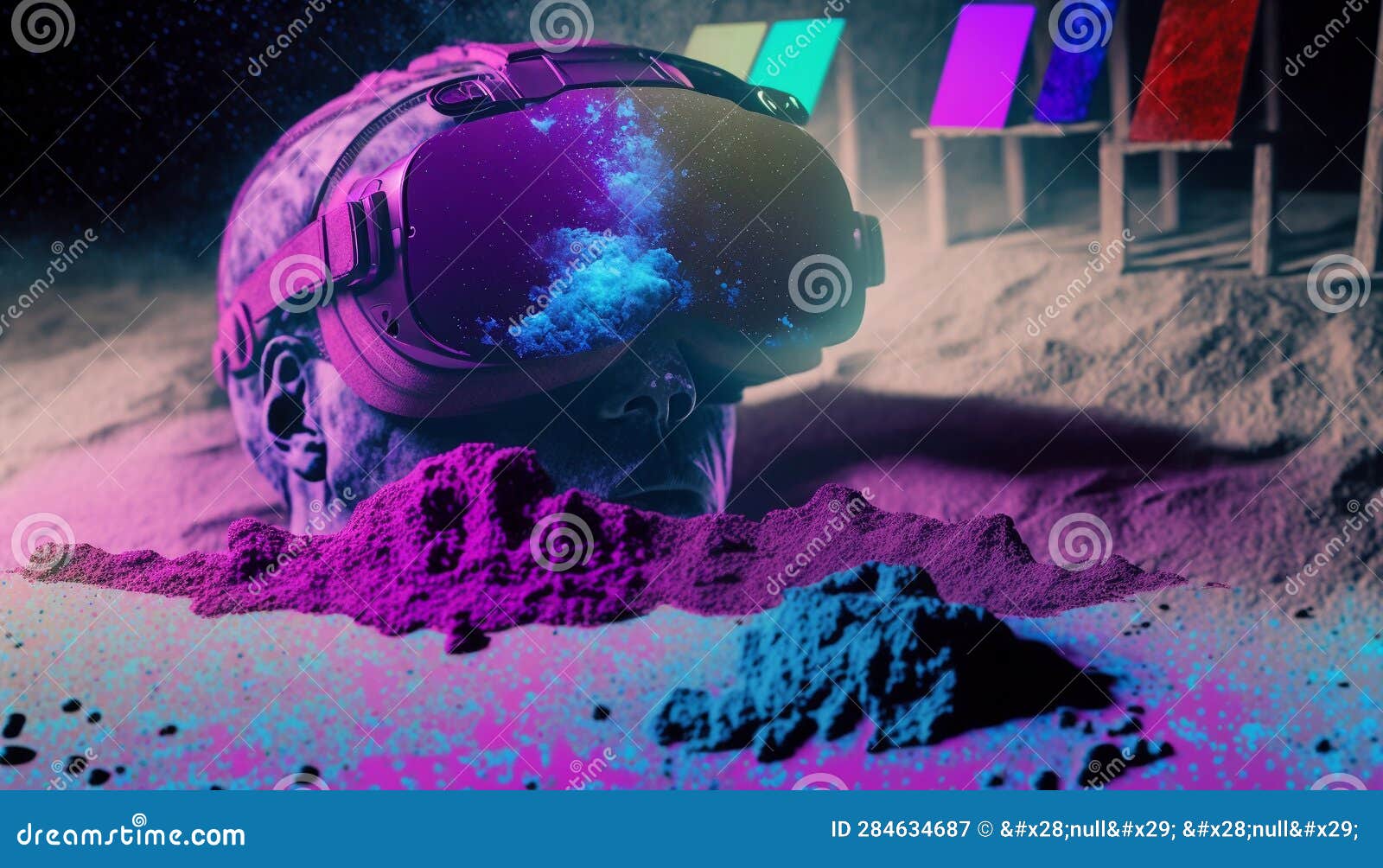 An Artistic Illustration of a Human Brain, VR Glasses Bursting with ...