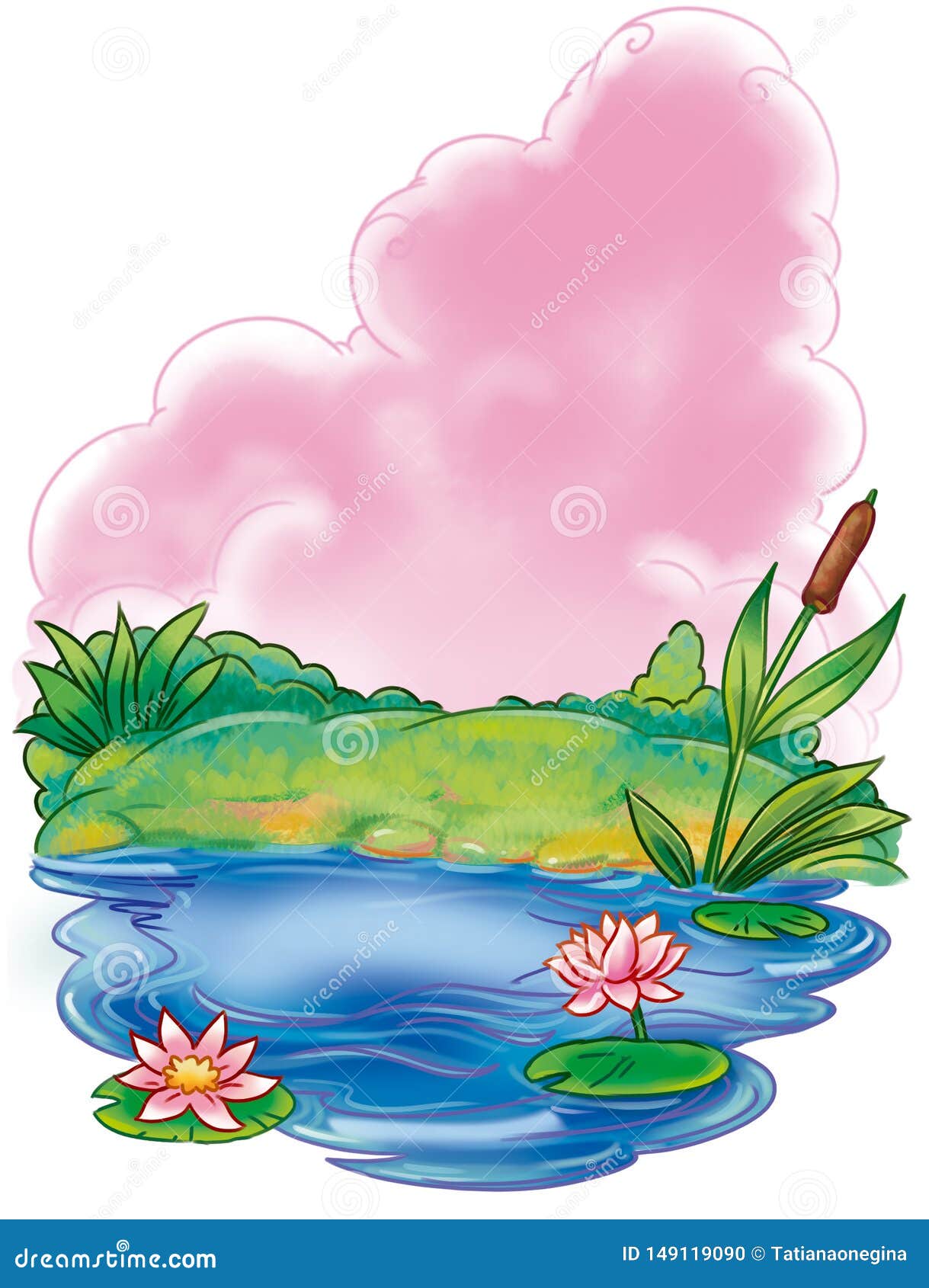 Sunset View with Lake Shore Stock Illustration - Illustration of ...