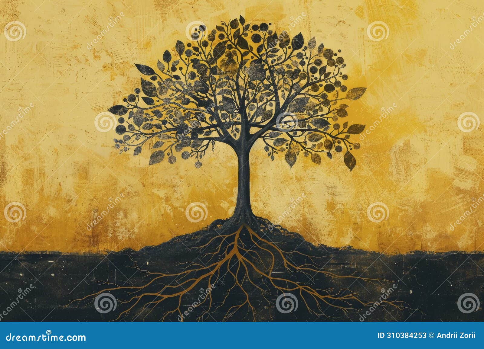 Stylized Tree with Deep Roots Stock Image - Image of silhouette ...