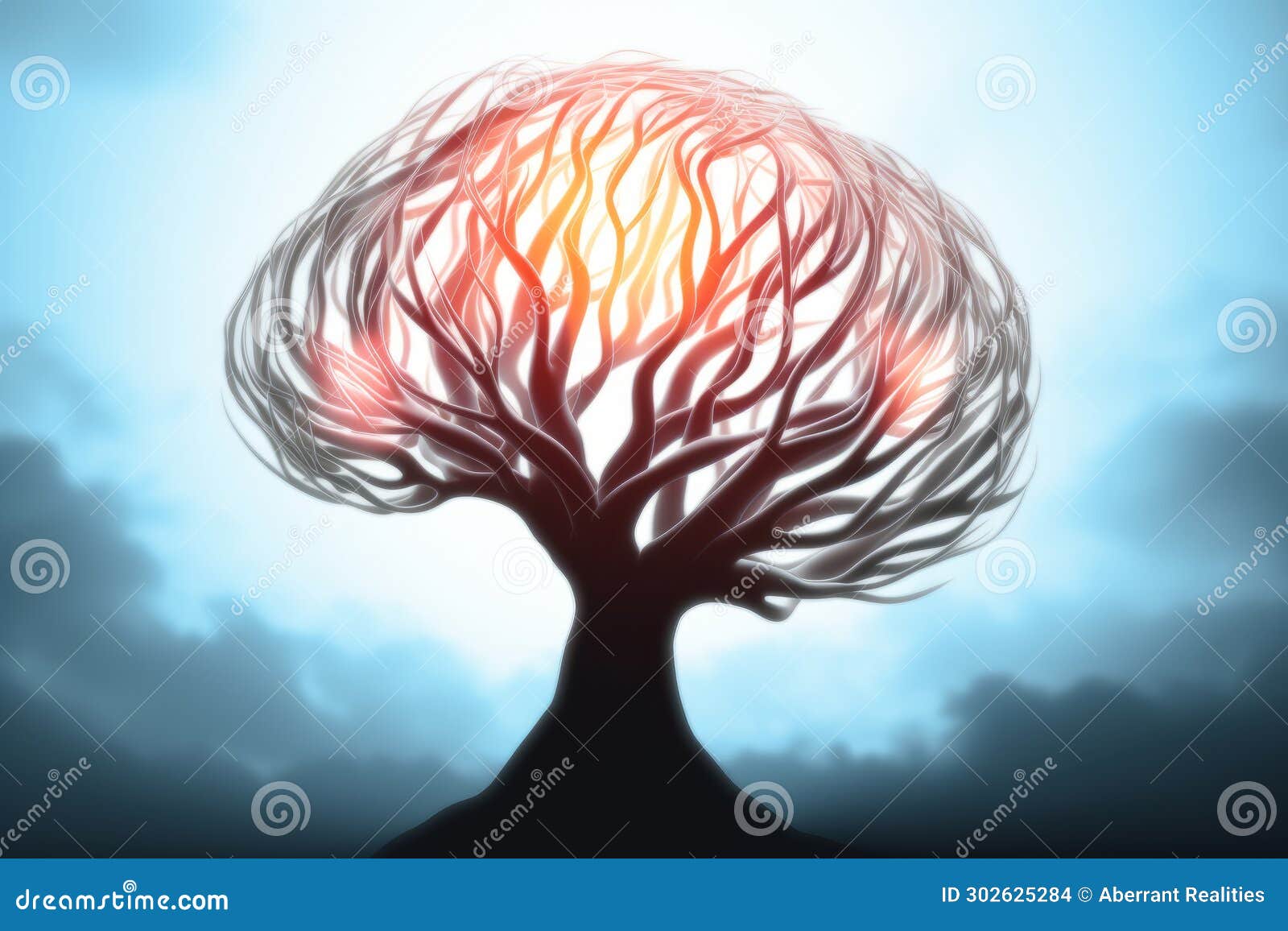 An Artistic Illustration of a Tree with Flames Coming Out of it Stock ...