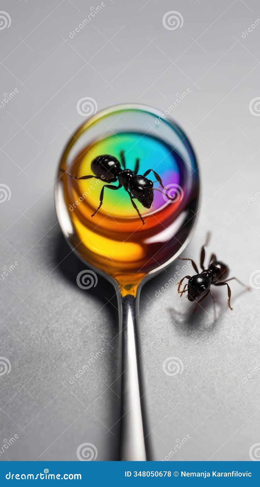 Artistic Image of Ant Inside Transparent Honey Droplet with Rainbow ...