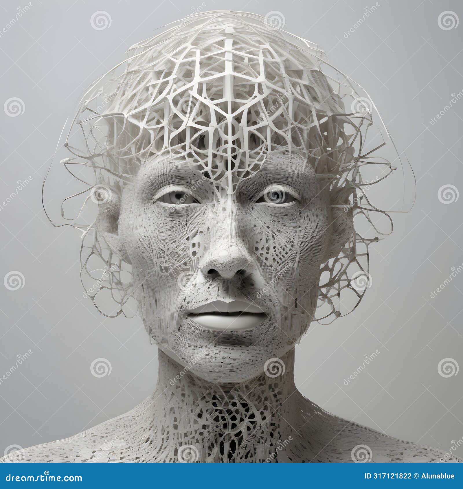 Ethereal Ceramic-Like Humanoid Bust with Intricate Lace Pattern Stock ...