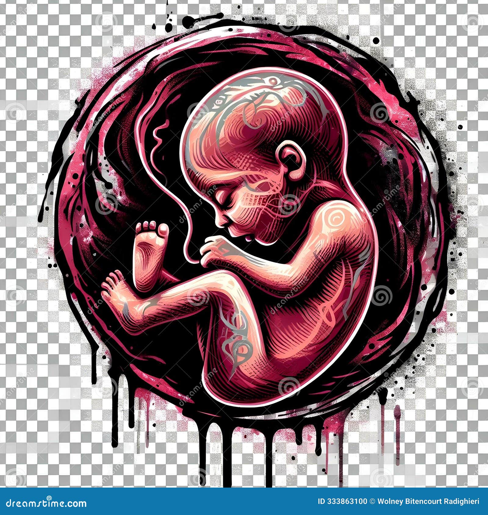 Artistic image of a fetus stock illustration. Illustration of text ...