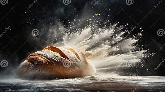 Exploding Artisan Bread with Dynamic Flour Motion Stock Image - Image of food, explosion: 350683201