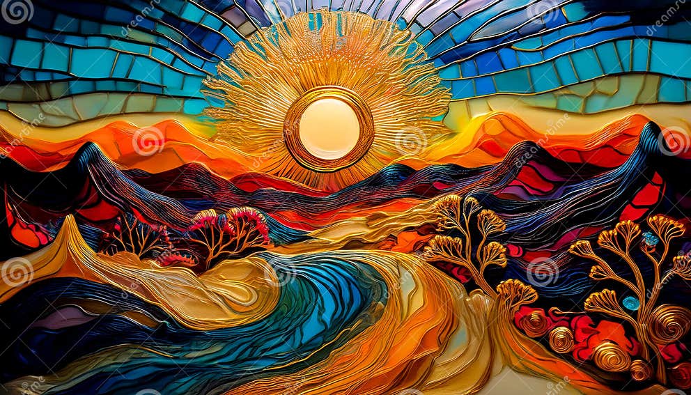 An Image Showing a Landscape Done with a Design in the Style of ...