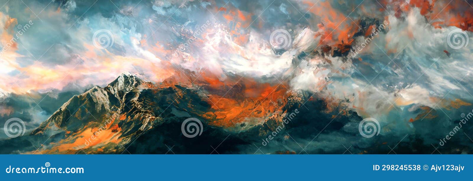 An Apocalyptic Panoramic Image of Mountains and Dark Clouds Stock ...