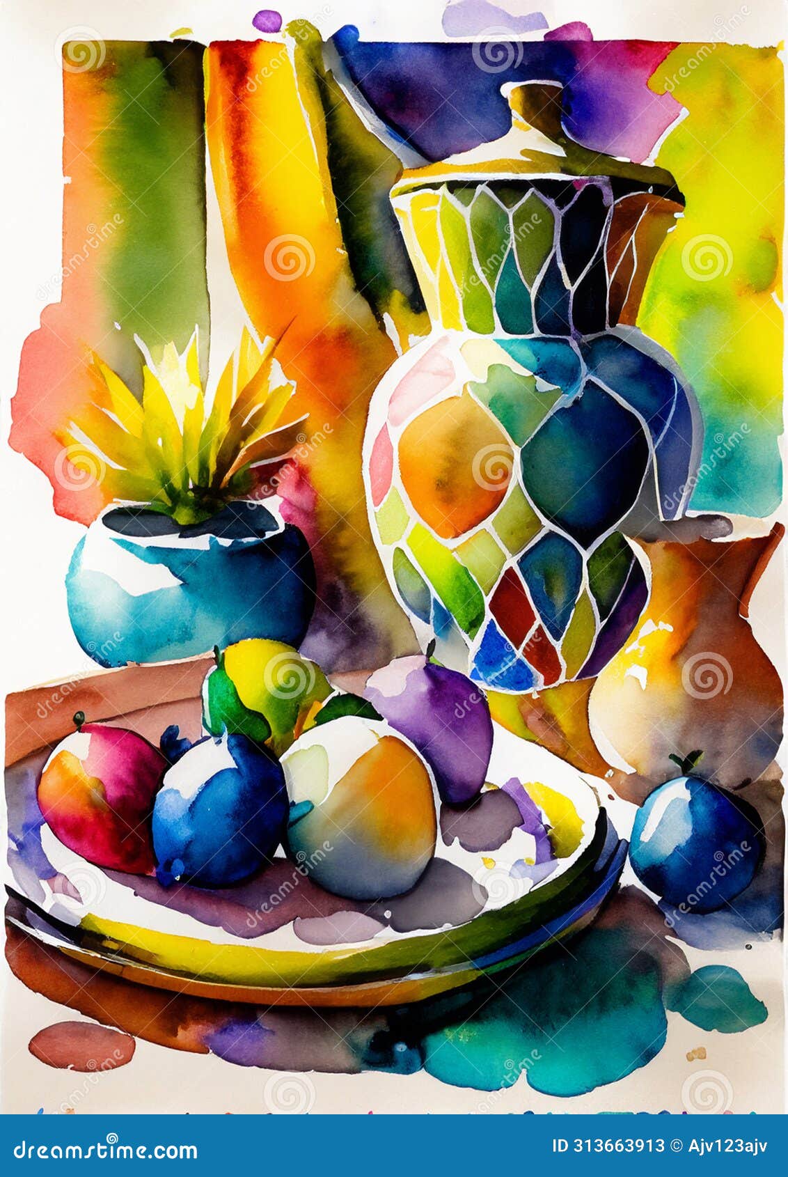 An Artistic Generated Image of a Tabletop Set with Colourful Ceramics ...