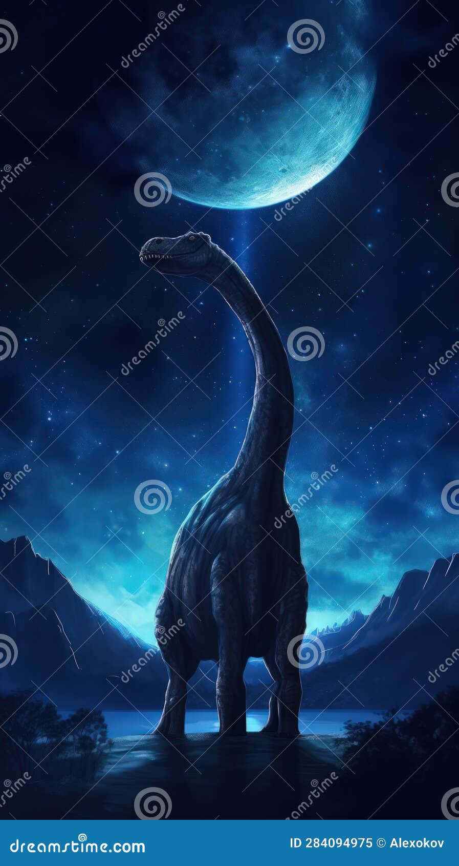 Artistic Interpretation of a Colossal Brachiosaurus in Shades of Cobalt ...