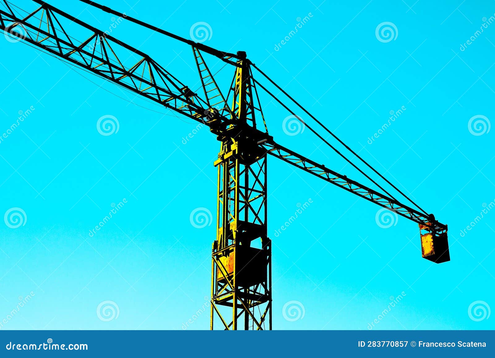 Artistic Interpretation of an Old Tower Crane in a Blue Background ...