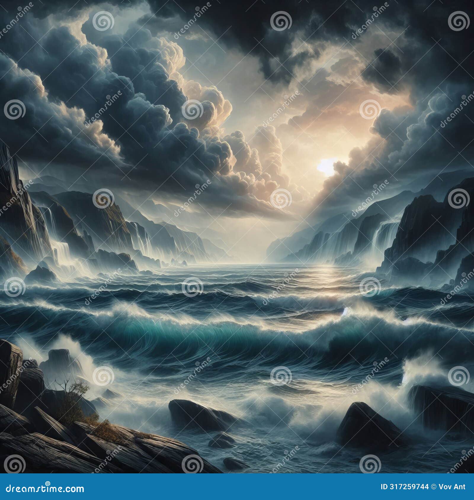 Artistic Interpretation of a Stormy Sea with Dramatic Waves Stock ...